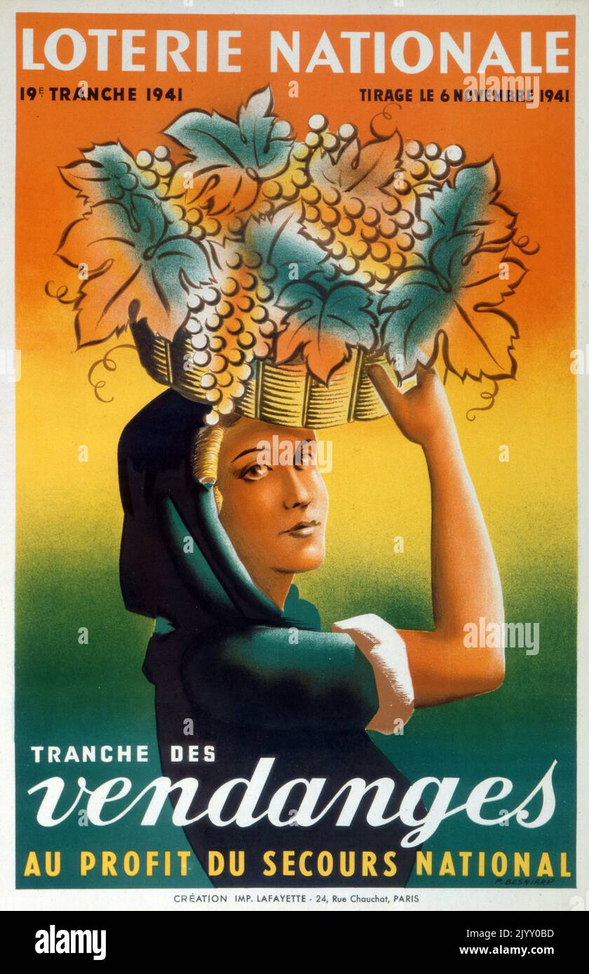 Affiche de la Loterie nationale française 1941. Pendant la Seconde ...