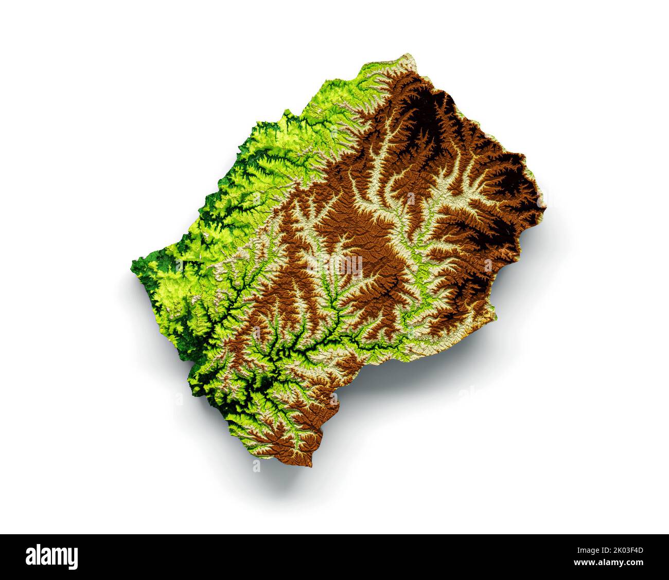 Un rendu en 3D de la carte du Lesotho cartographie géographique et ...