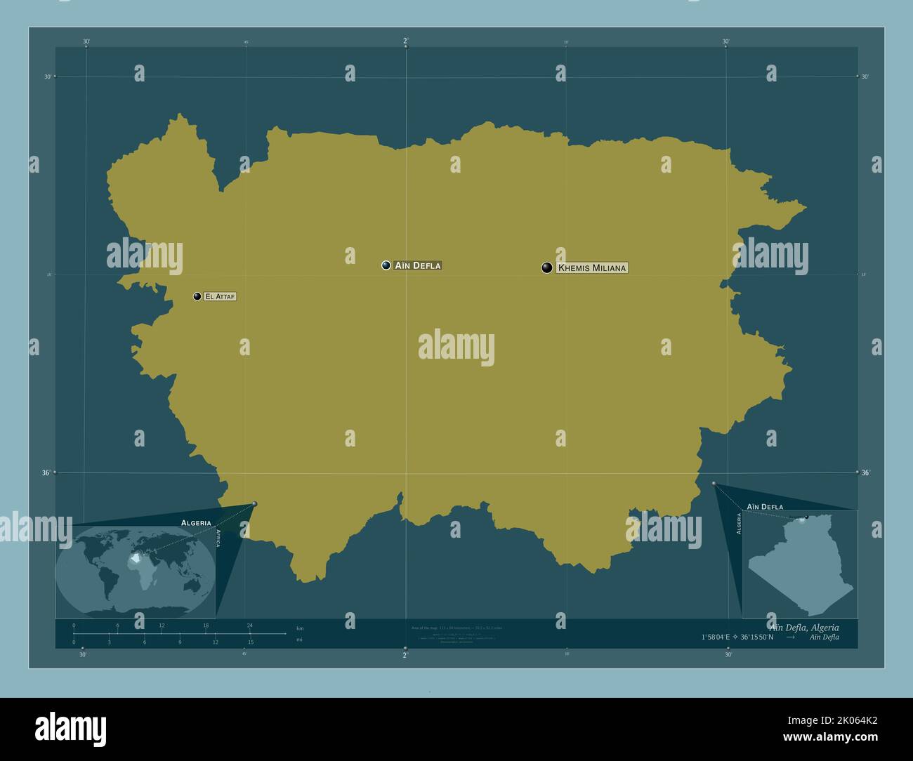 Ain Defla, province d'Algérie. Forme de couleur unie. Lieux et noms des ...