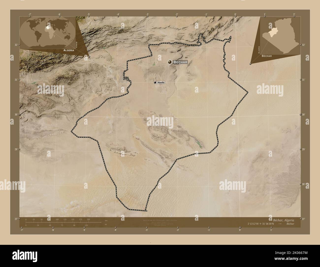 Bechar, province d'Algérie. Carte satellite basse résolution. Lieux et ...