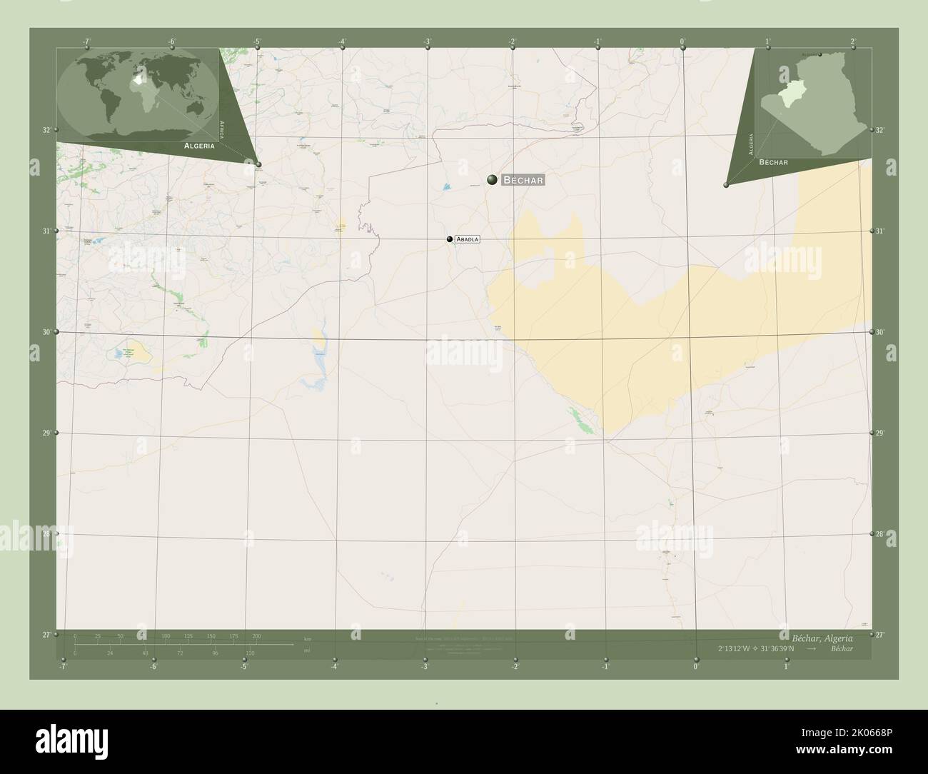 Bechar, province d'Algérie. Ouvrez la carte des rues. Lieux et noms des ...