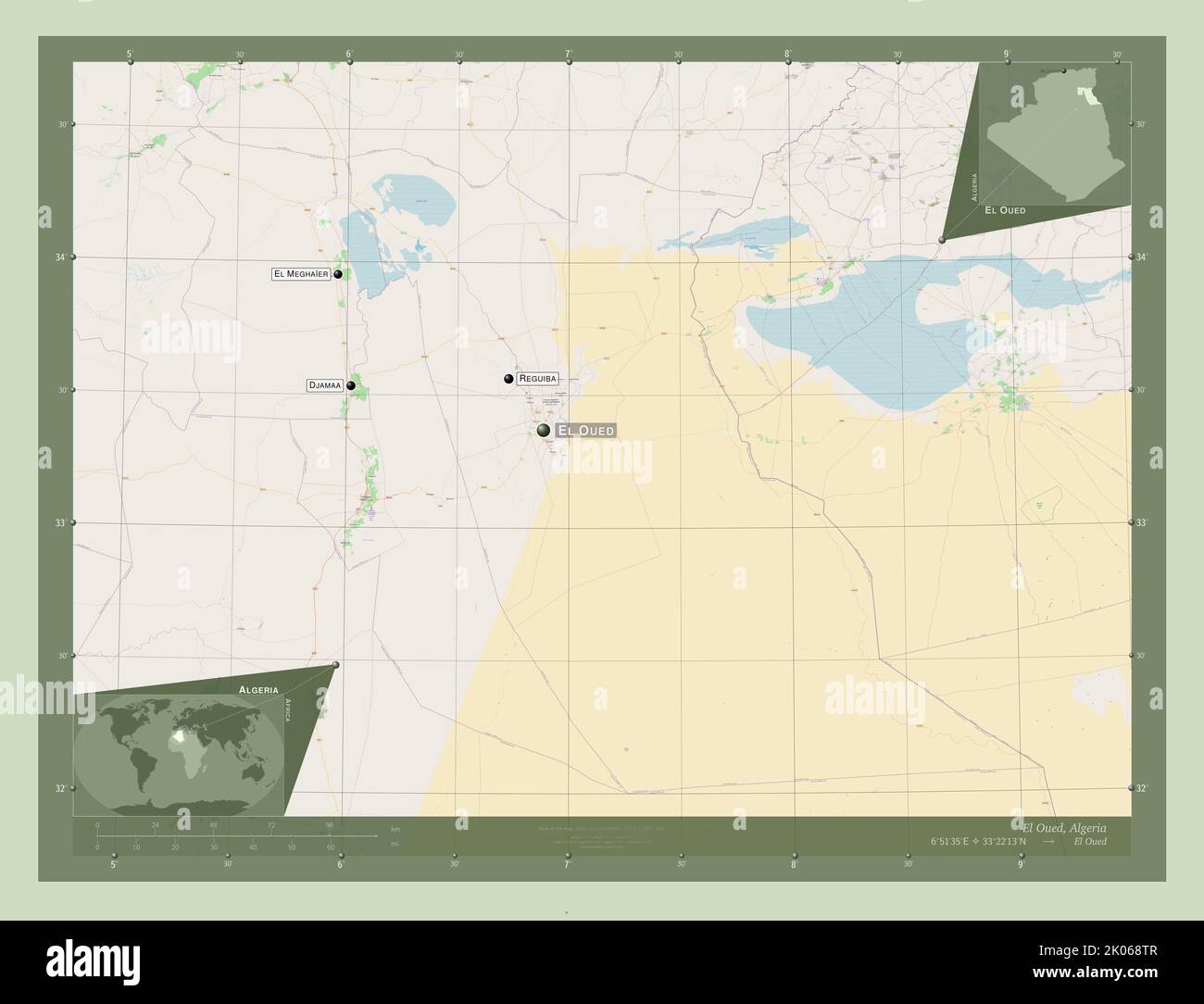 El Oued, province d'Algérie. Ouvrez la carte des rues. Lieux et noms ...