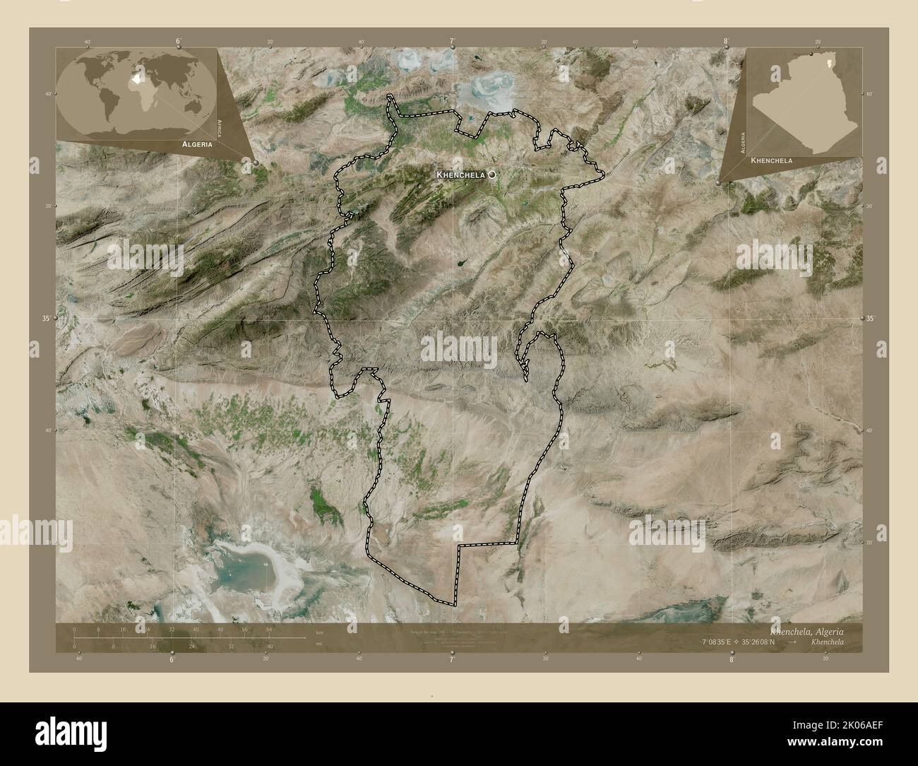 Khenchela, province d'Algérie. Carte satellite haute résolution. Lieux ...