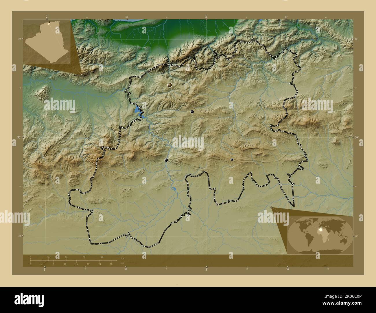MEDEA, province d'Algérie. Carte d'altitude en couleur avec lacs et ...