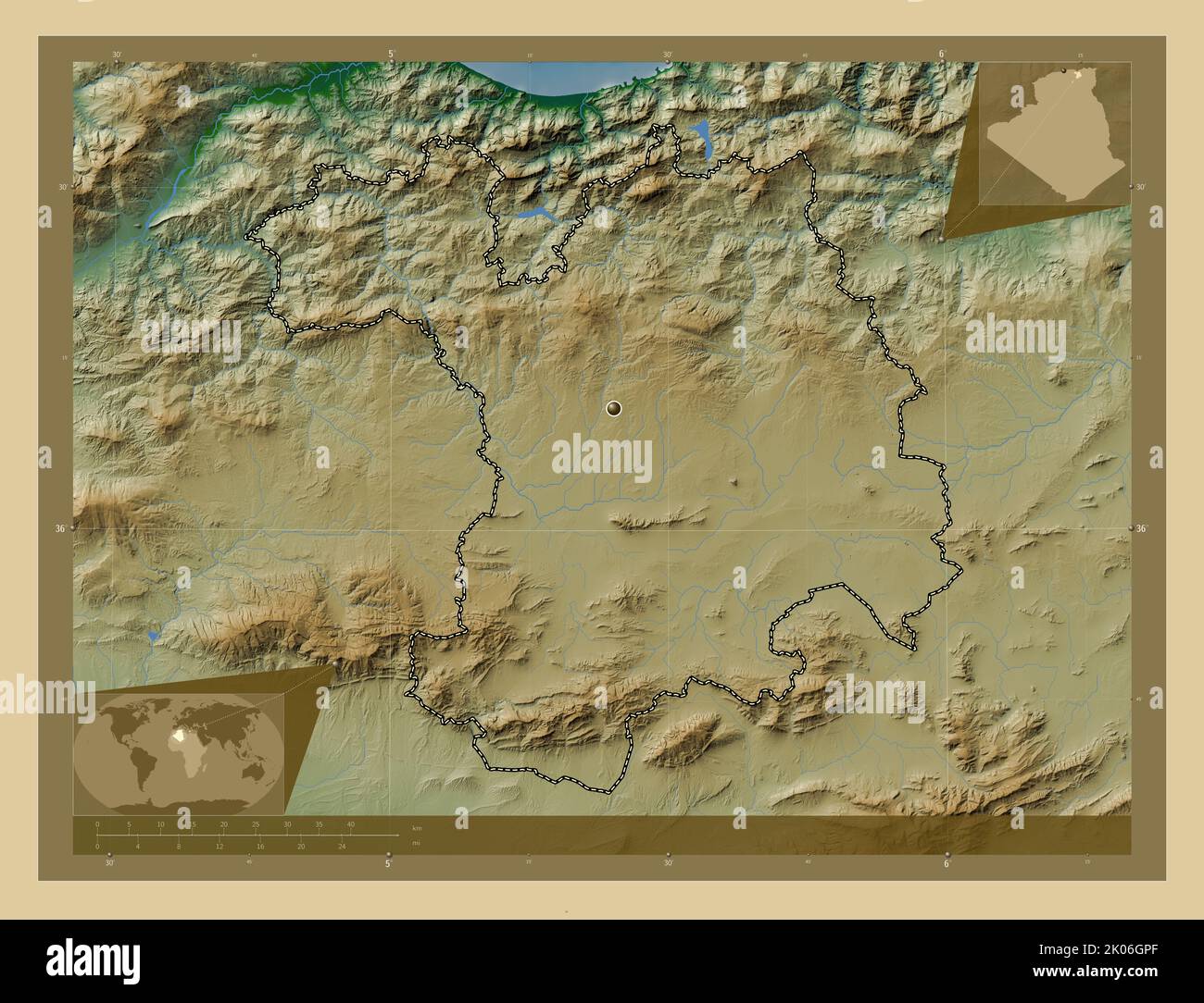 Setif, province d'Algérie. Carte d'altitude en couleur avec lacs et ...
