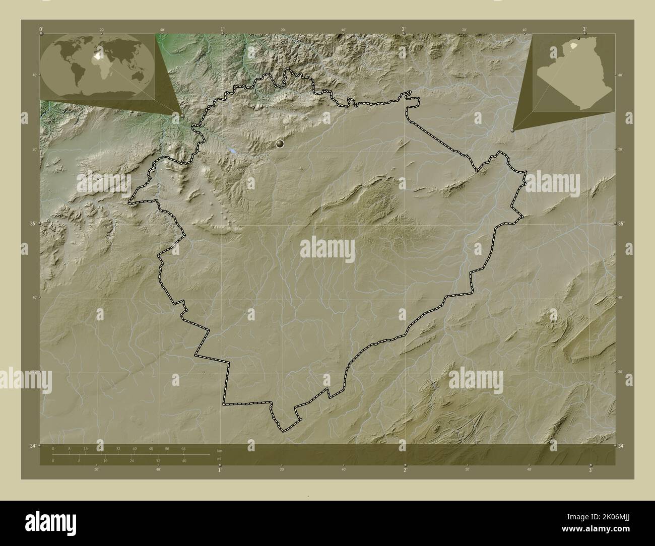 Tiaret, province d'Algérie. Carte d'altitude colorée en style wiki avec ...