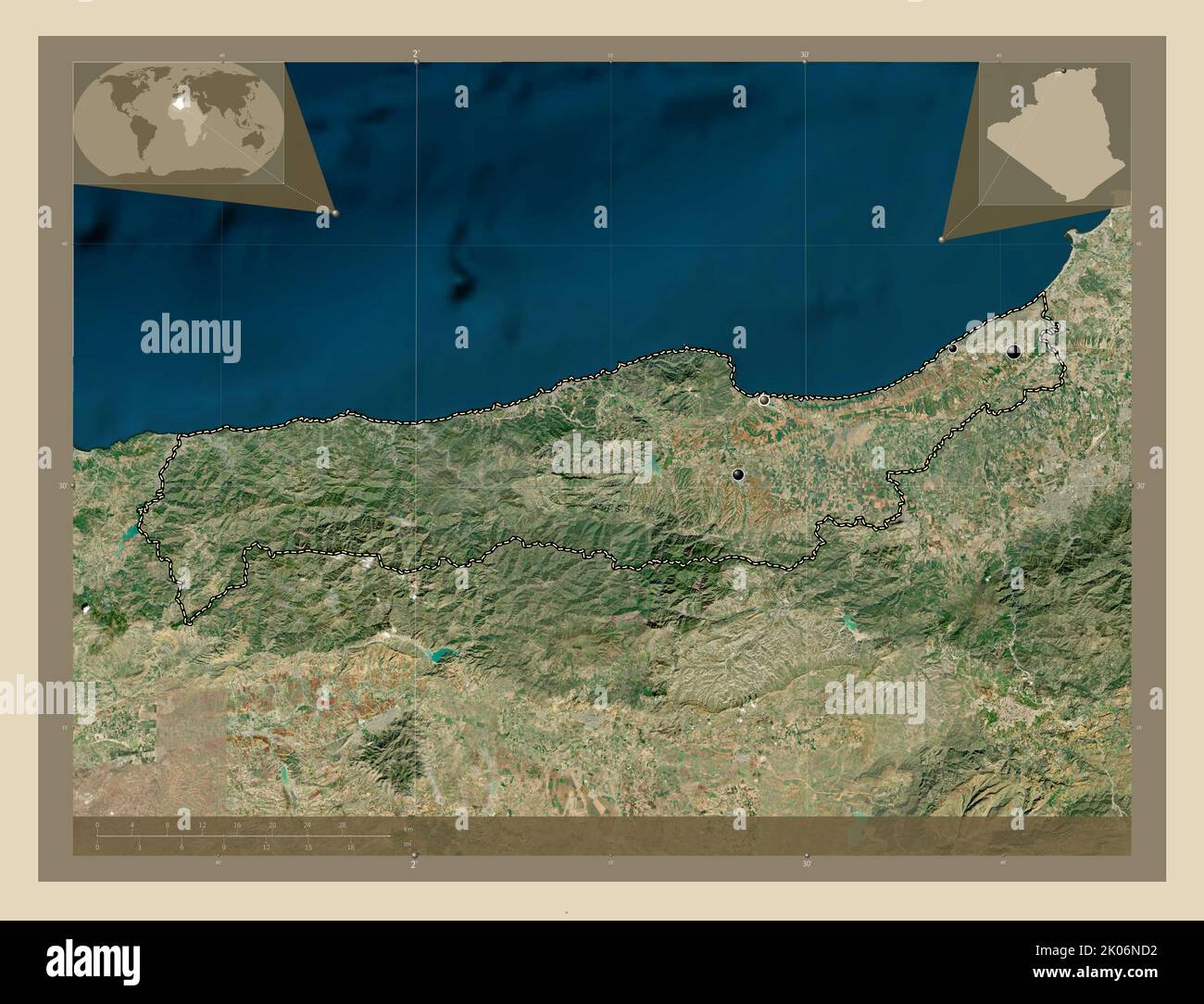 Tipaza, province d'Algérie. Carte satellite haute résolution. Lieux des ...