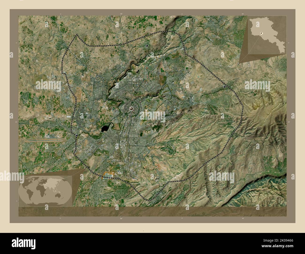 Erevan, ville d'Arménie. Carte satellite haute résolution. Lieux des ...