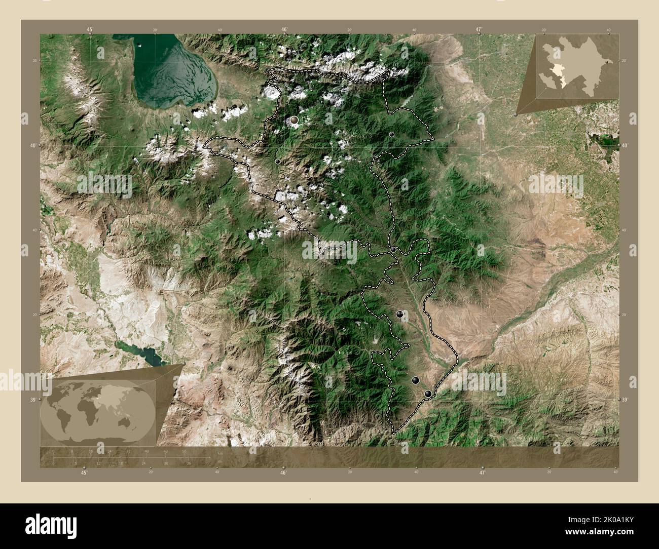 Kalbajar-Lachin, région de l'Azerbaïdjan. Carte satellite haute ...