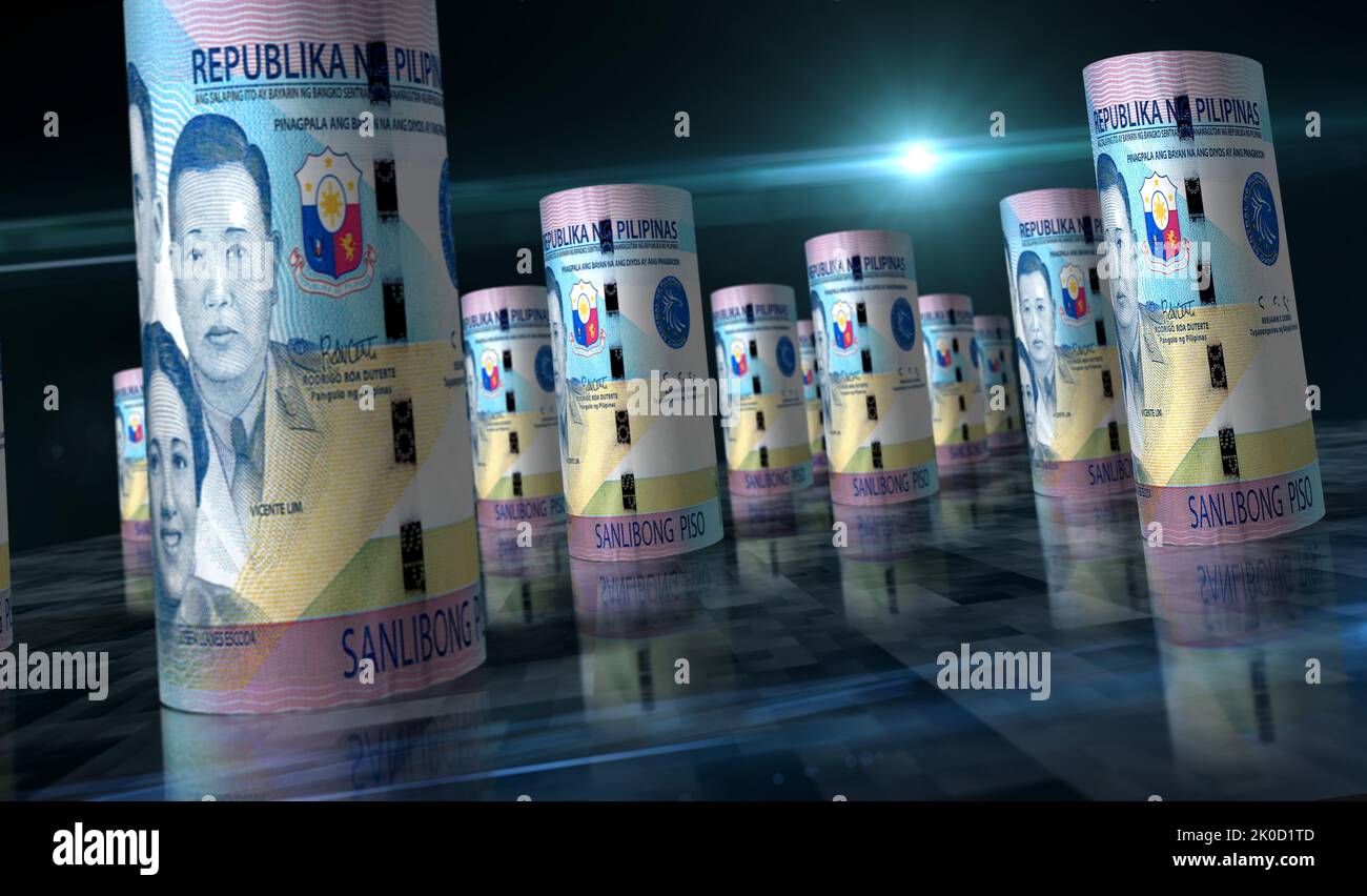 Philippines argent Philippine Peso argent roulé illustration 3D. PHP ...