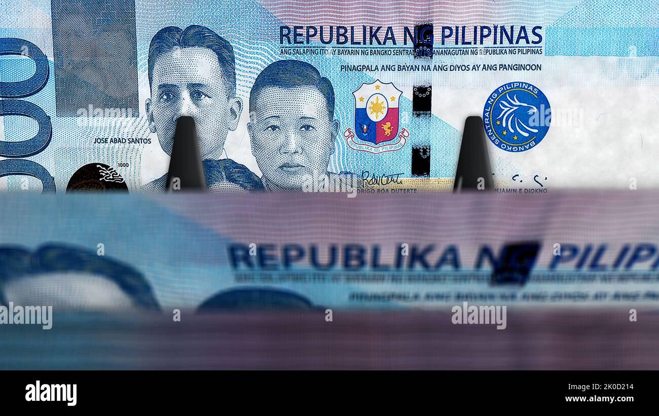 Philippines argent Philippine Peso argent pack 3D illustration. Piles ...