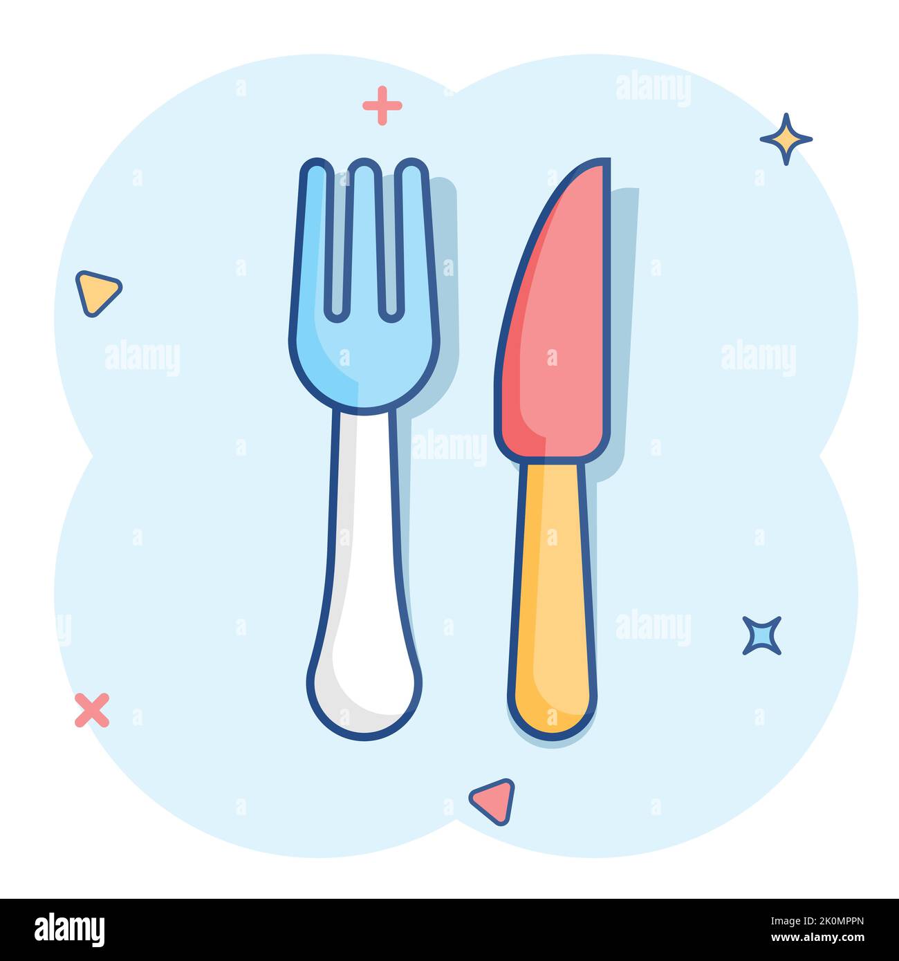L'icône restaurant fourchette et couteau dans le style comique ...