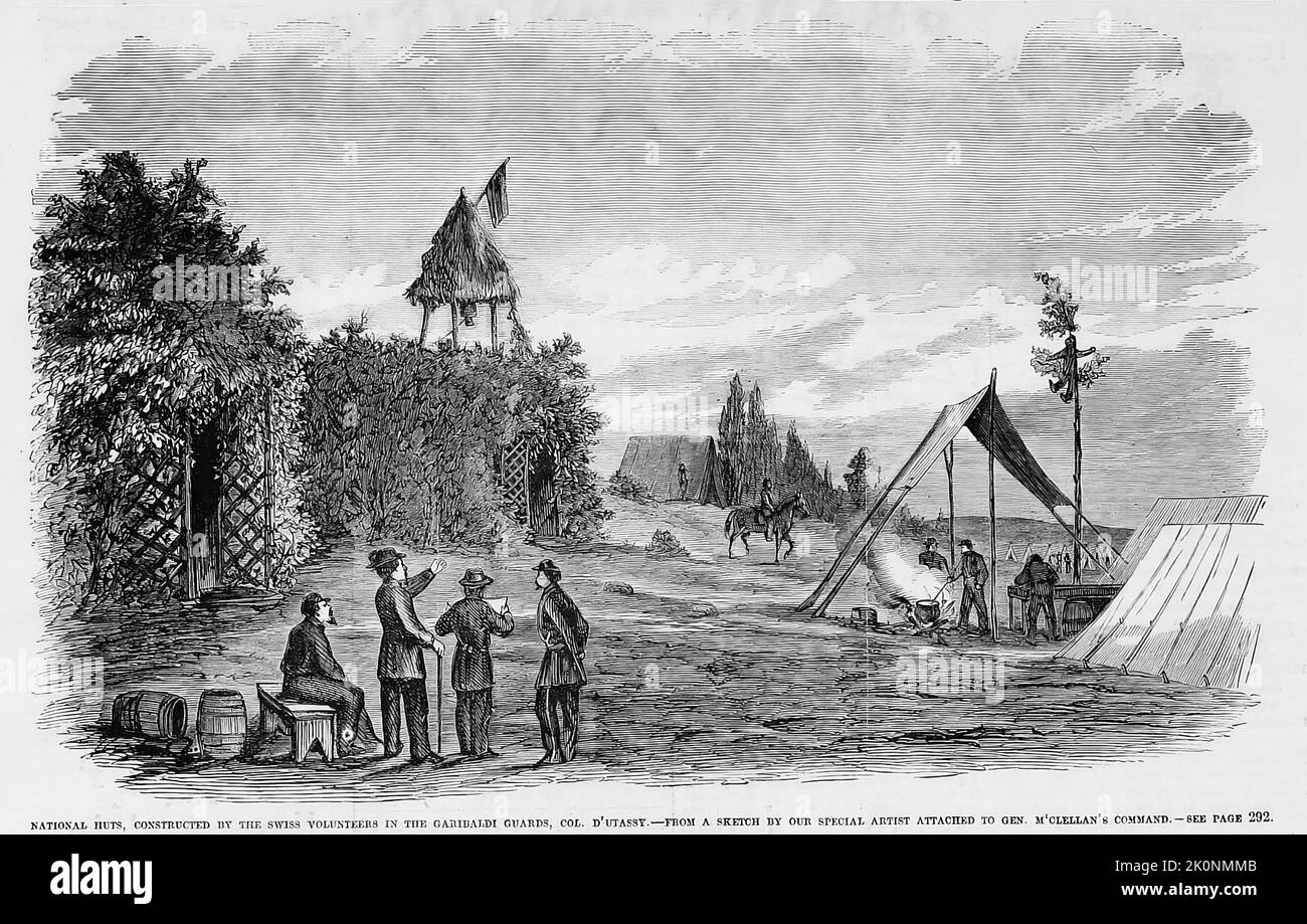 Huttes nationales, construites par les volontaires suisses dans les ...