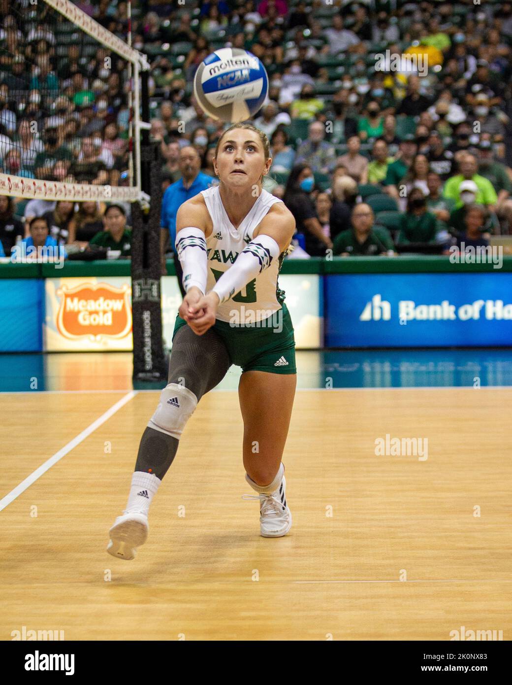 4 septembre 2022 - Kate Lang, une joueuse d'Hawaï (10), sauve le ballon ...