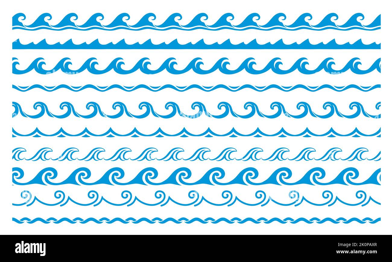 Ligne de vagues bleu océan et mer. Cadres et bordures de surf ...