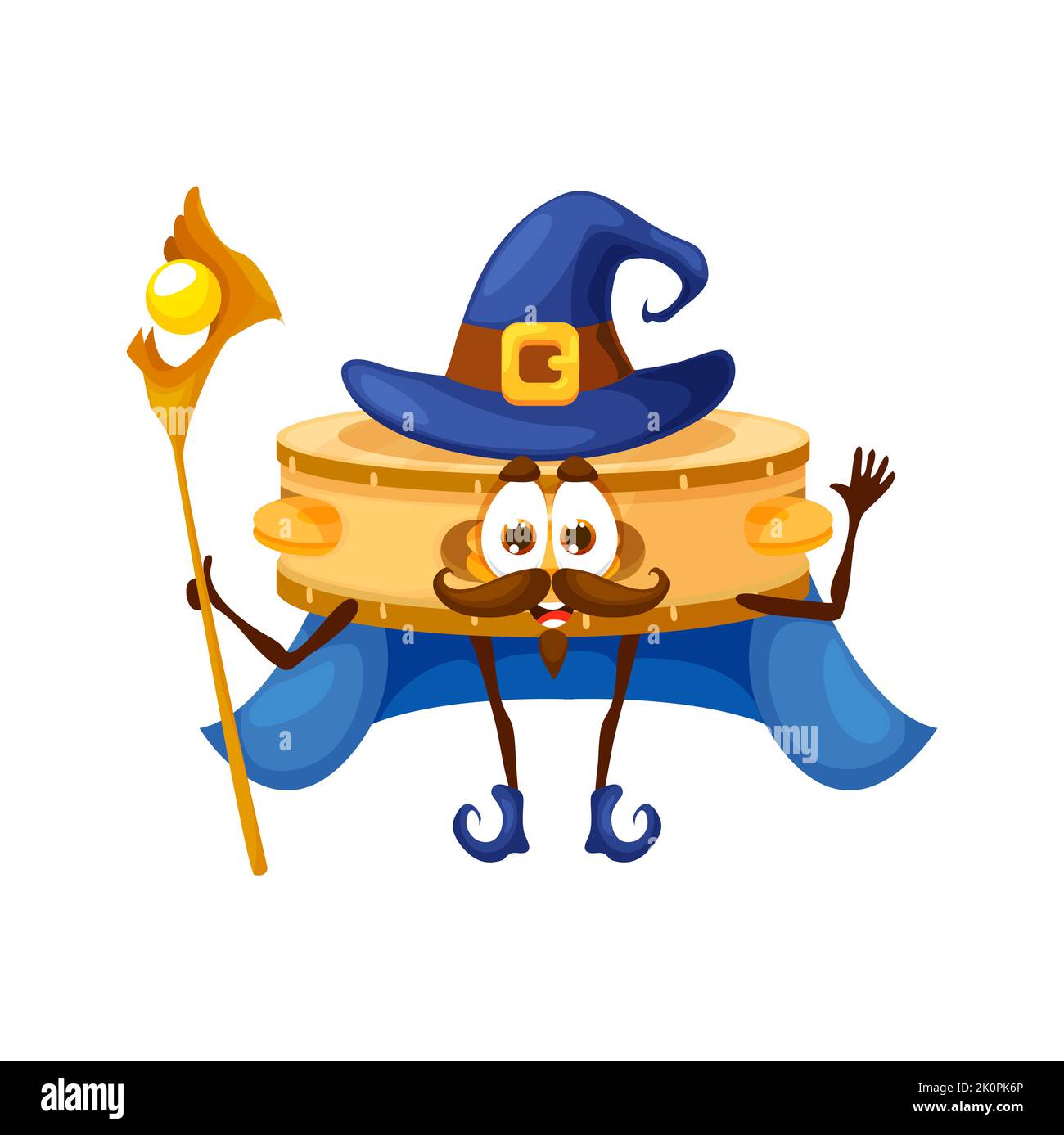 Personnage de tambourine musical de dessin animé. Magicien vectoriel ...