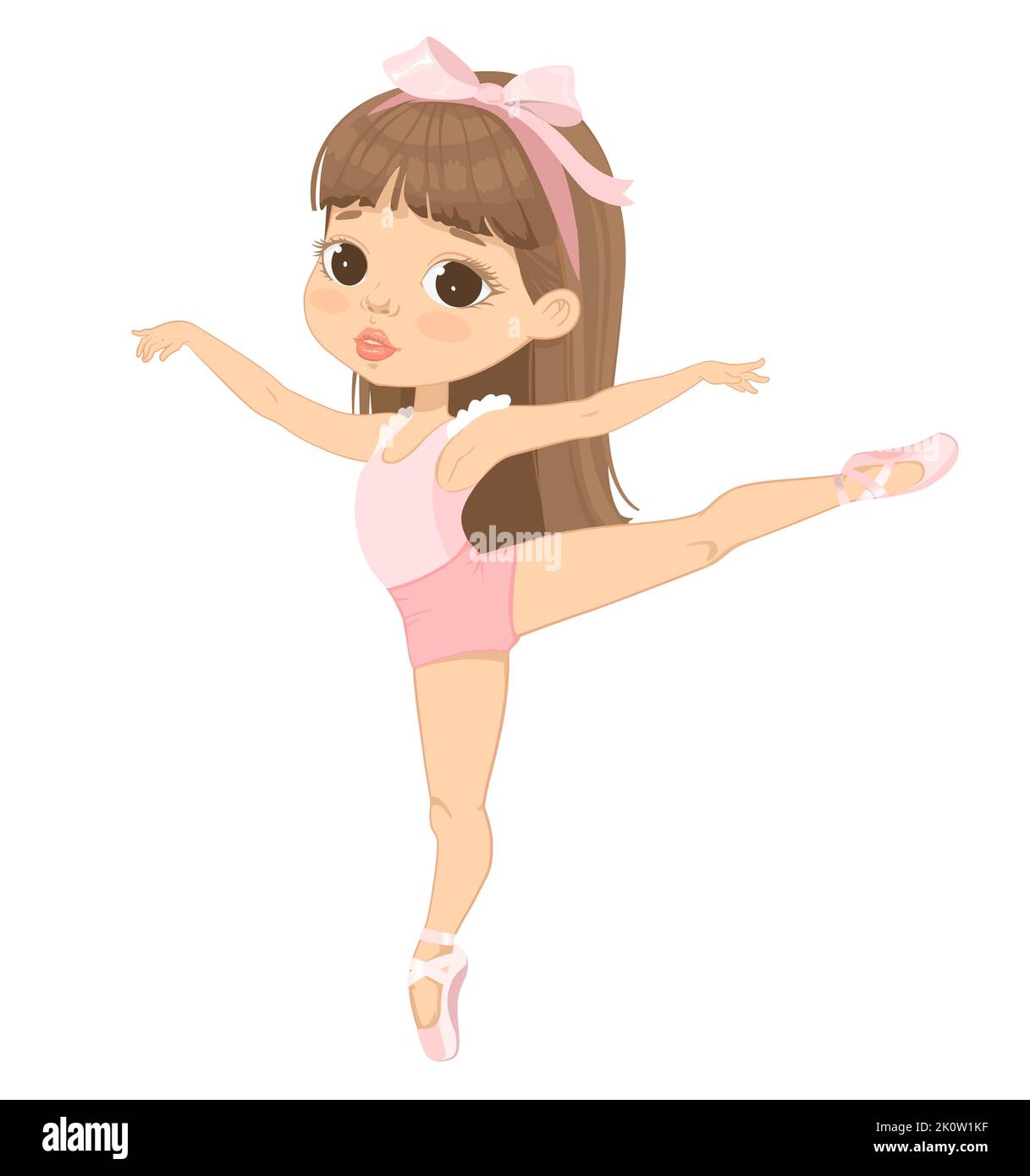 Mignonne caucasienne ballerine danse. Petite fille aux cheveux bruns ...