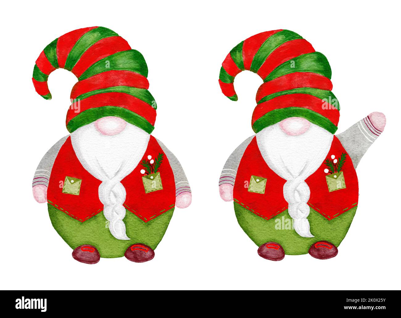 Nains scandinaves dessinés à la main aquarelle pour sapin de noël ...