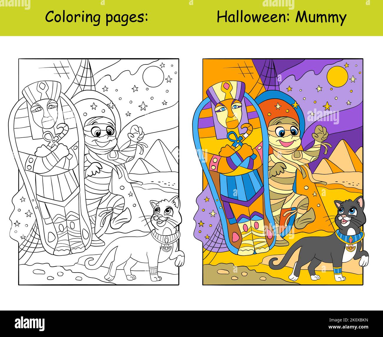 Mignonne de pharaon et chat égyptien. Concept Halloween. Page de livre ...