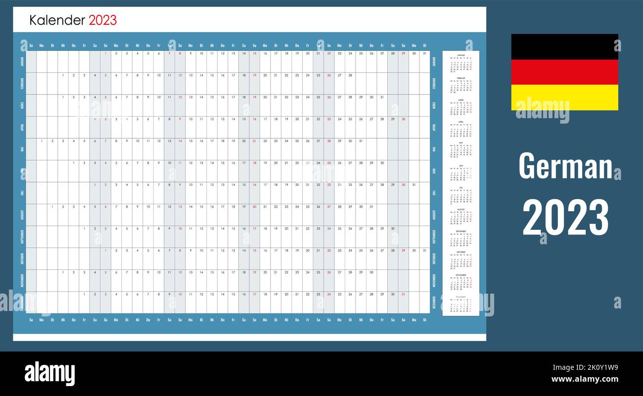 2023 planificateur. Calendrier au format horizontal standard et style ...