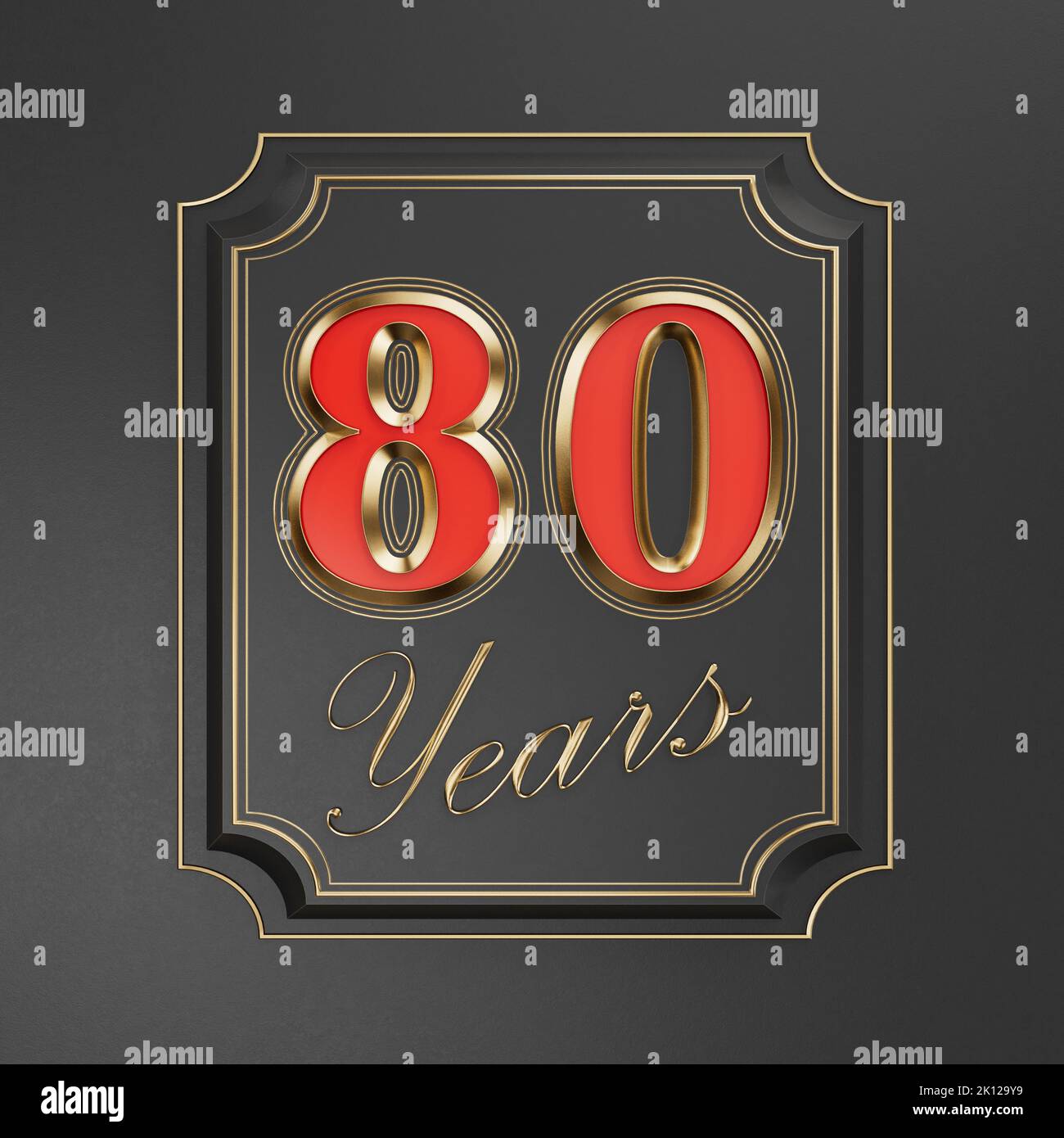 Inscription rouge quatre-vingts ans (80 ans) avec bords dorés sur fond ...