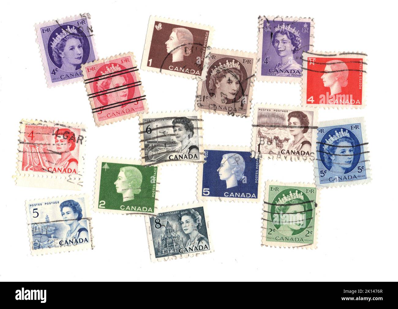 Un montage de timbres-poste d'époque du Canada mettant en vedette la ...
