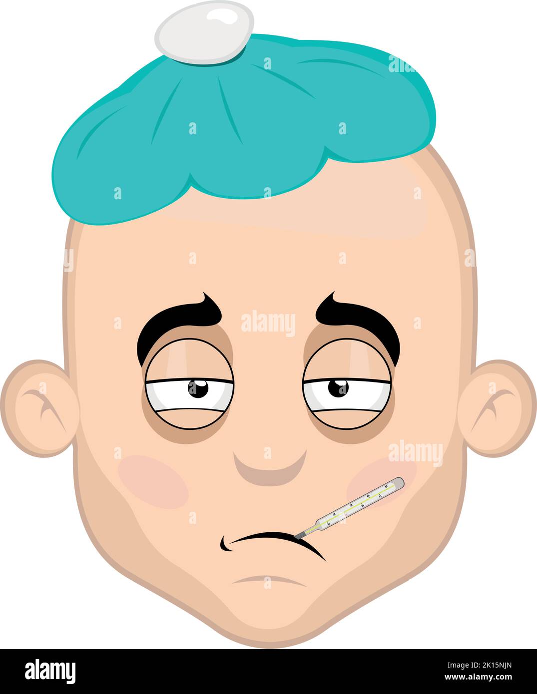 Illustration vectorielle du visage d'un homme de dessin animé malade, avec un thermomètre dans ...
