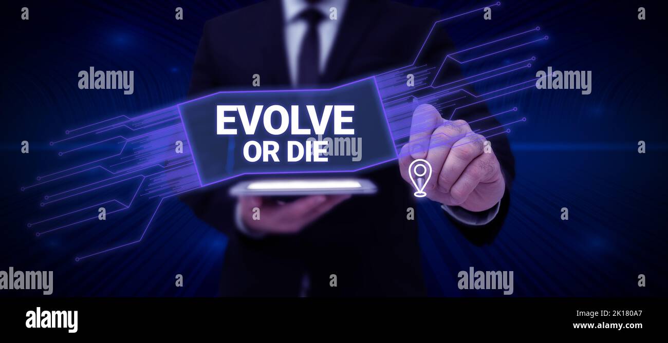 Écriture affichage du texte évolution ou matrice. Vitrine des affaires nécessité du changement ...