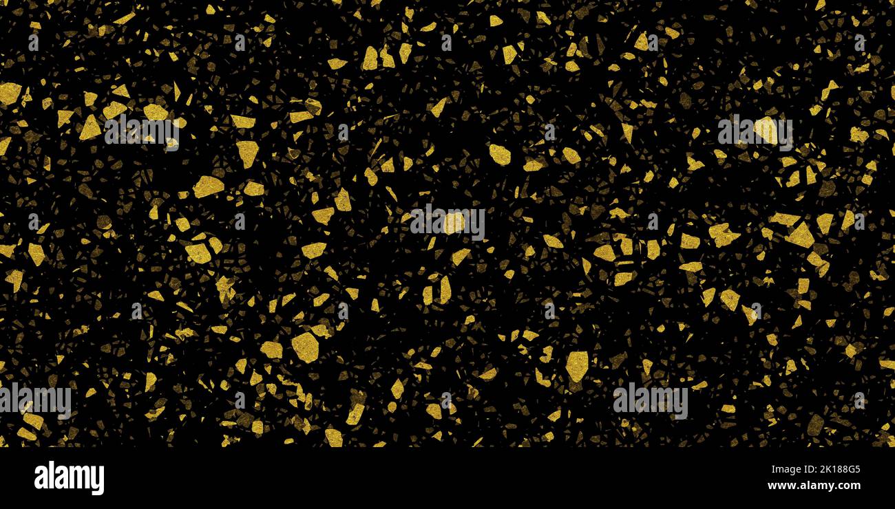 Seamless gold foil on black terrazzo marble texture. Luxury dark ...