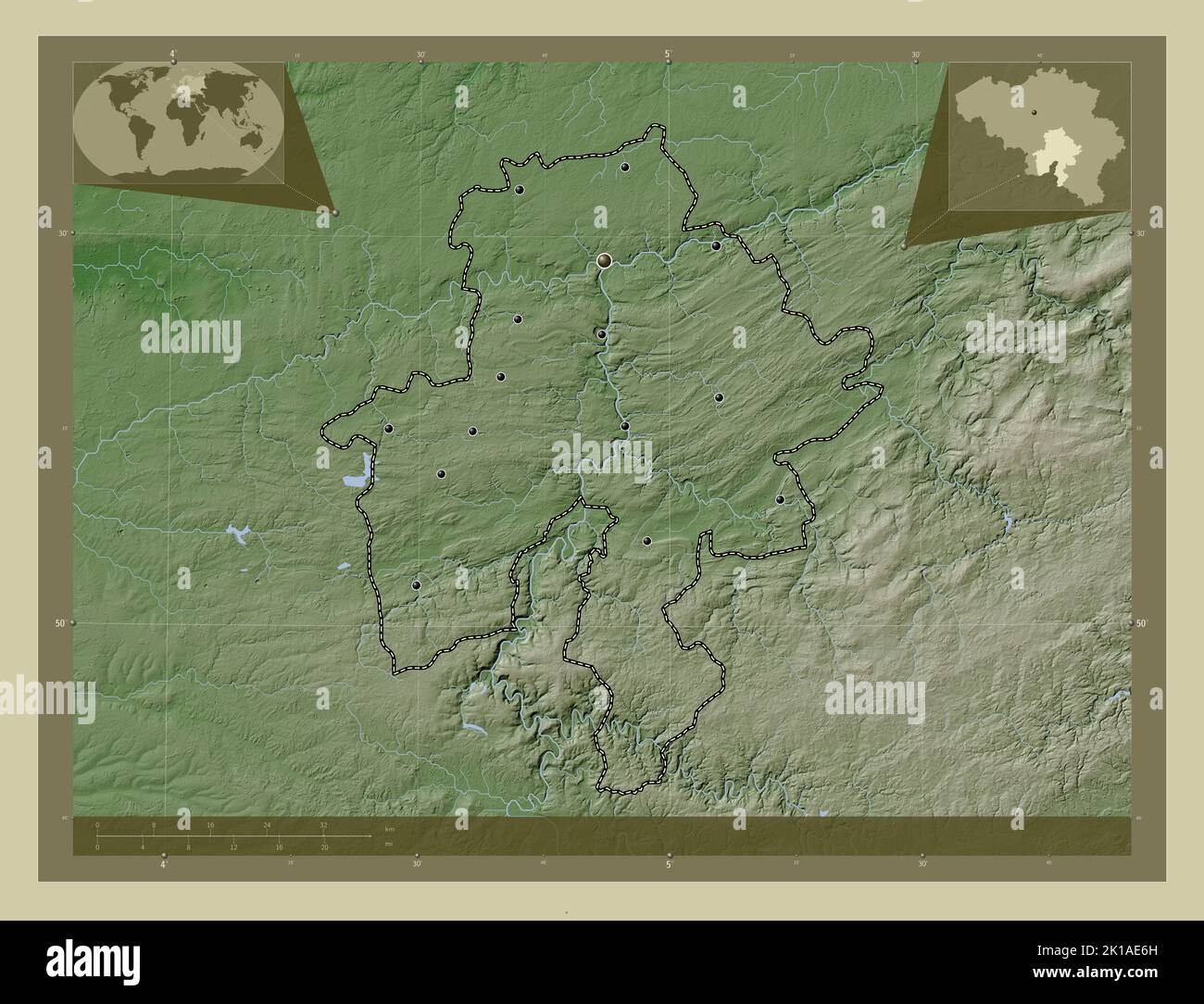 Namur, province de Belgique. Carte d'altitude colorée en style wiki ...