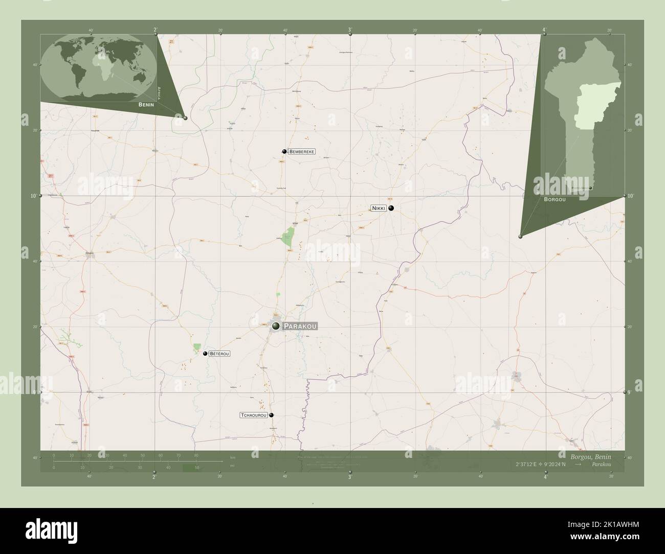 Borgou, département du Bénin. Ouvrez la carte des rues. Lieux et noms ...