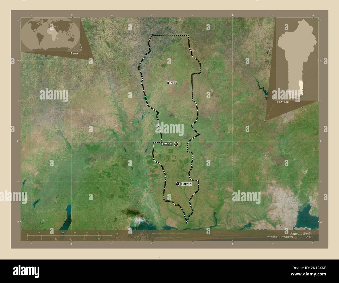 Plateau, département du Bénin. Carte satellite haute résolution. Lieux ...