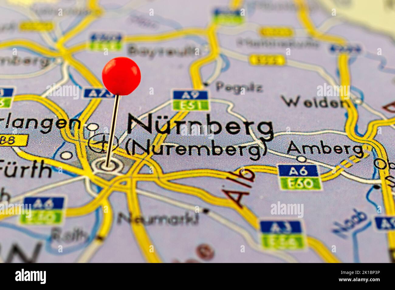 Carte de Nurnberg. Gros plan sur la carte de Nurnberg avec une épingle ...