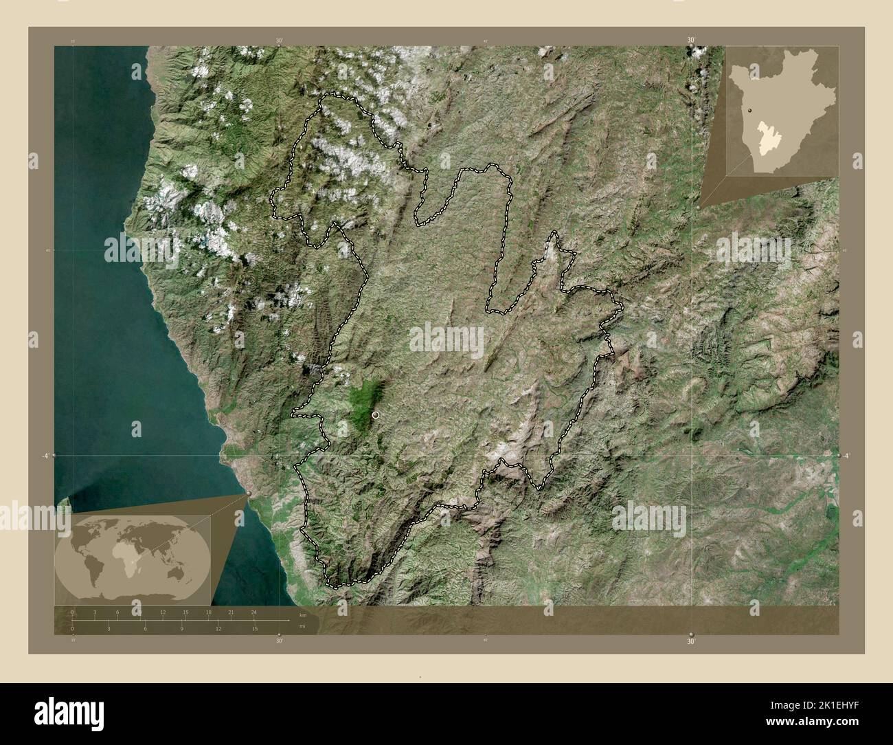 Bururi, province du Burundi. Carte satellite haute résolution. Lieux ...