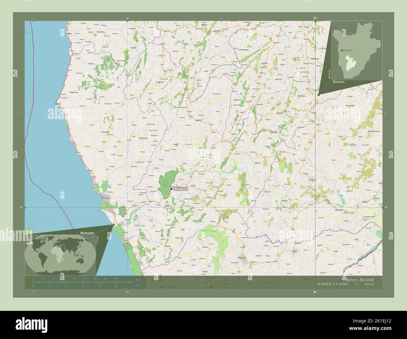 Bururi, province du Burundi. Ouvrez la carte des rues. Lieux et noms ...