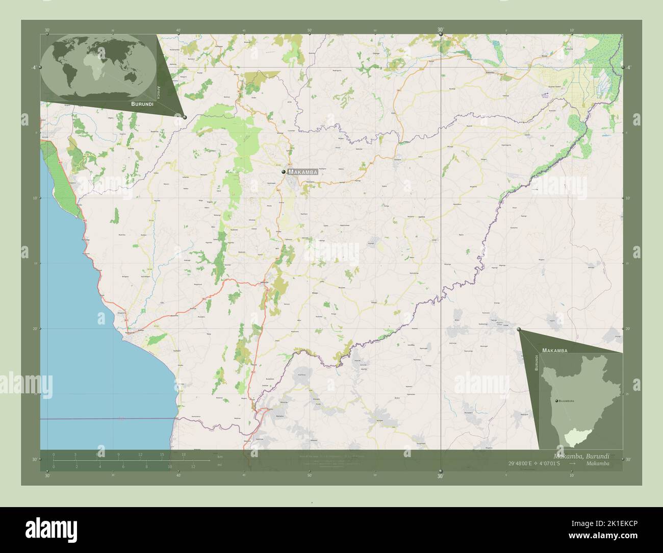 Makamba, province du Burundi. Ouvrez la carte des rues. Lieux et noms ...