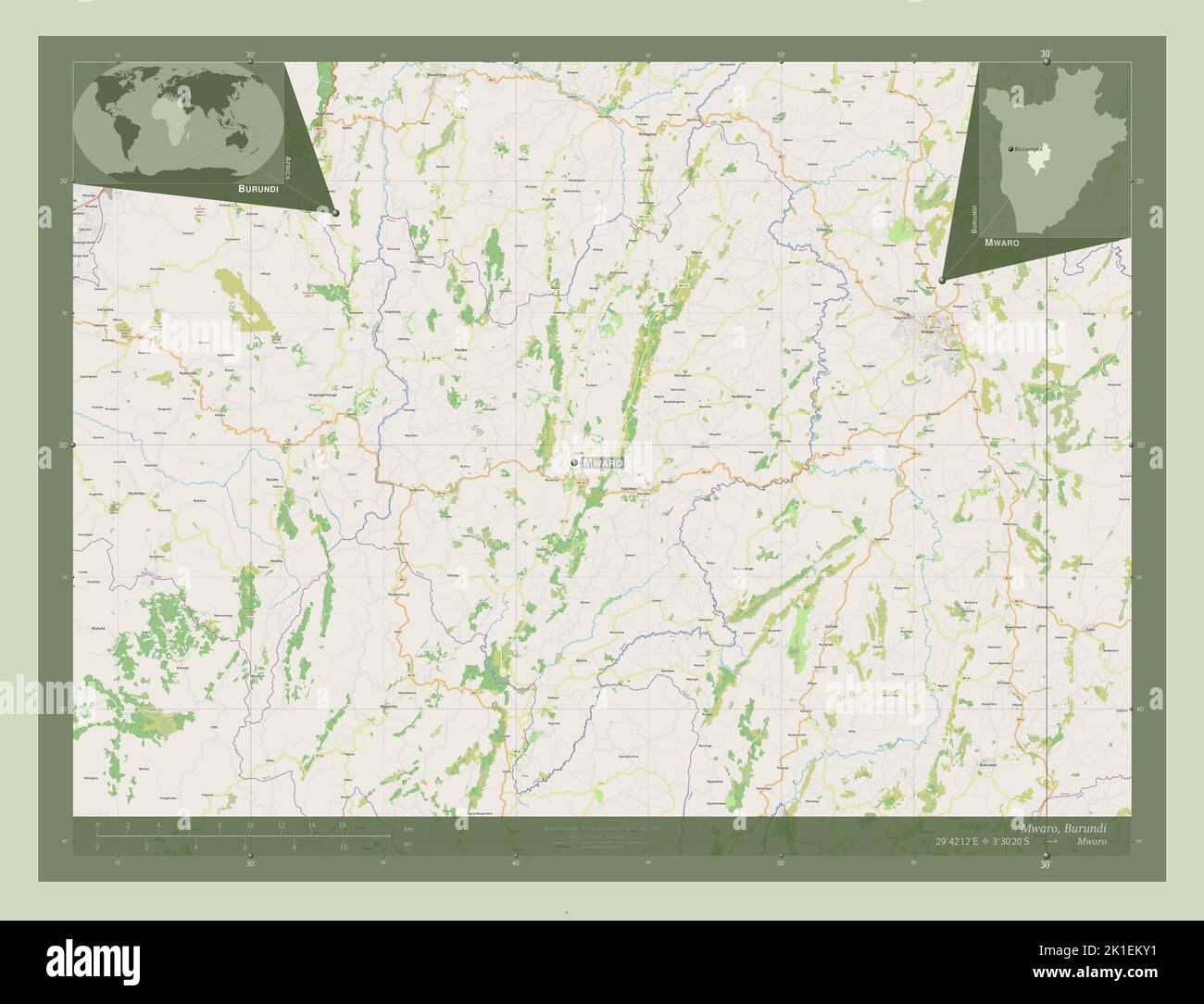 Mwaro, province du Burundi. Ouvrez la carte des rues. Lieux et noms des ...