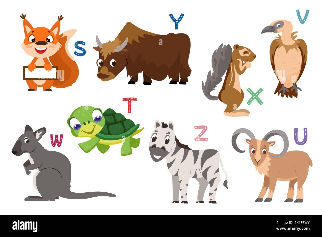 Alphabet anglais avec animaux mignons et plats pour l'éducation des ...