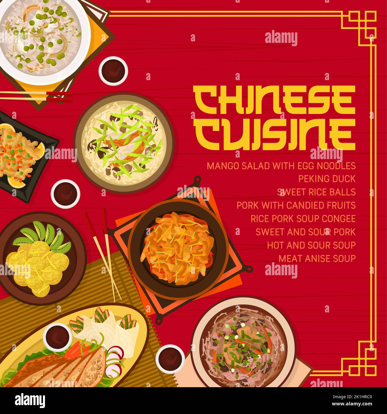Modèle de couverture pour le menu des repas de cuisine chinoise. Porc ...