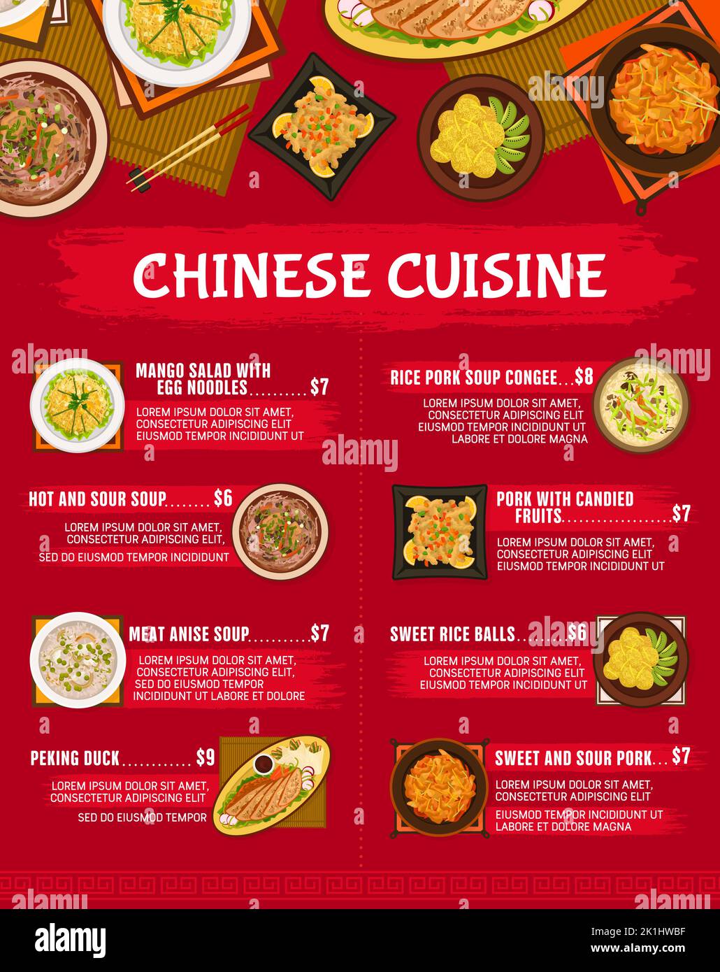 Cuisine chinoise menu repas restaurant. Soupe à la viande anis, salade ...