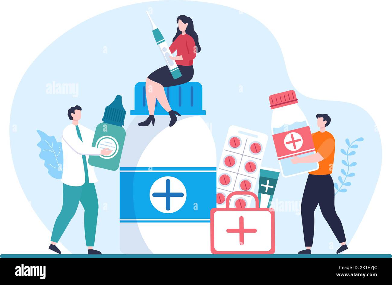 Modèle de magasin de médicaments dessin à la main dessin à l'écran plat ...