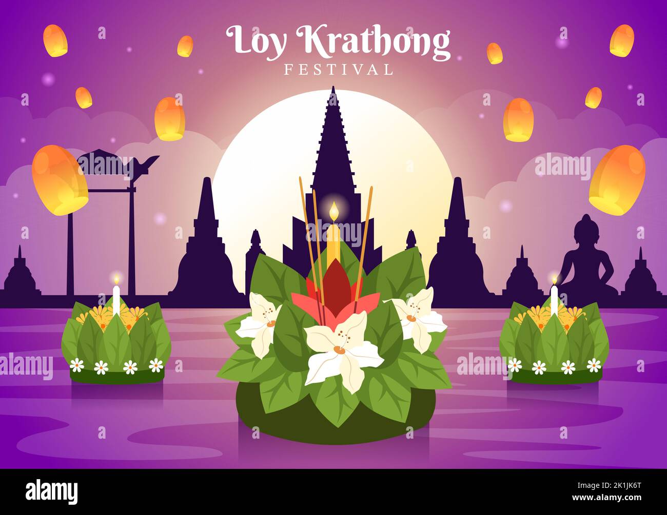 Loy Krathong Festival Celebration en Thaïlande modèle dessin main dessin dessin dessin de dessin ...