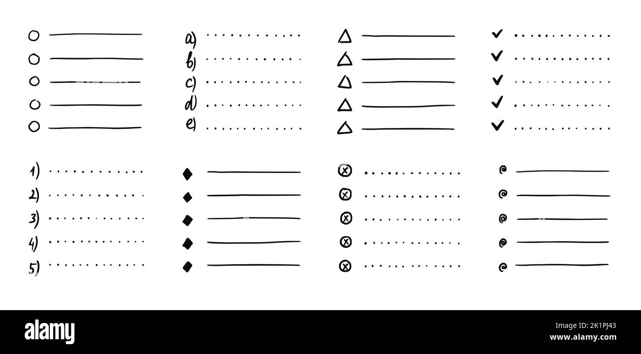 Liste à puces Doodle, croquis dessiné à la main pour faire la liste de ...