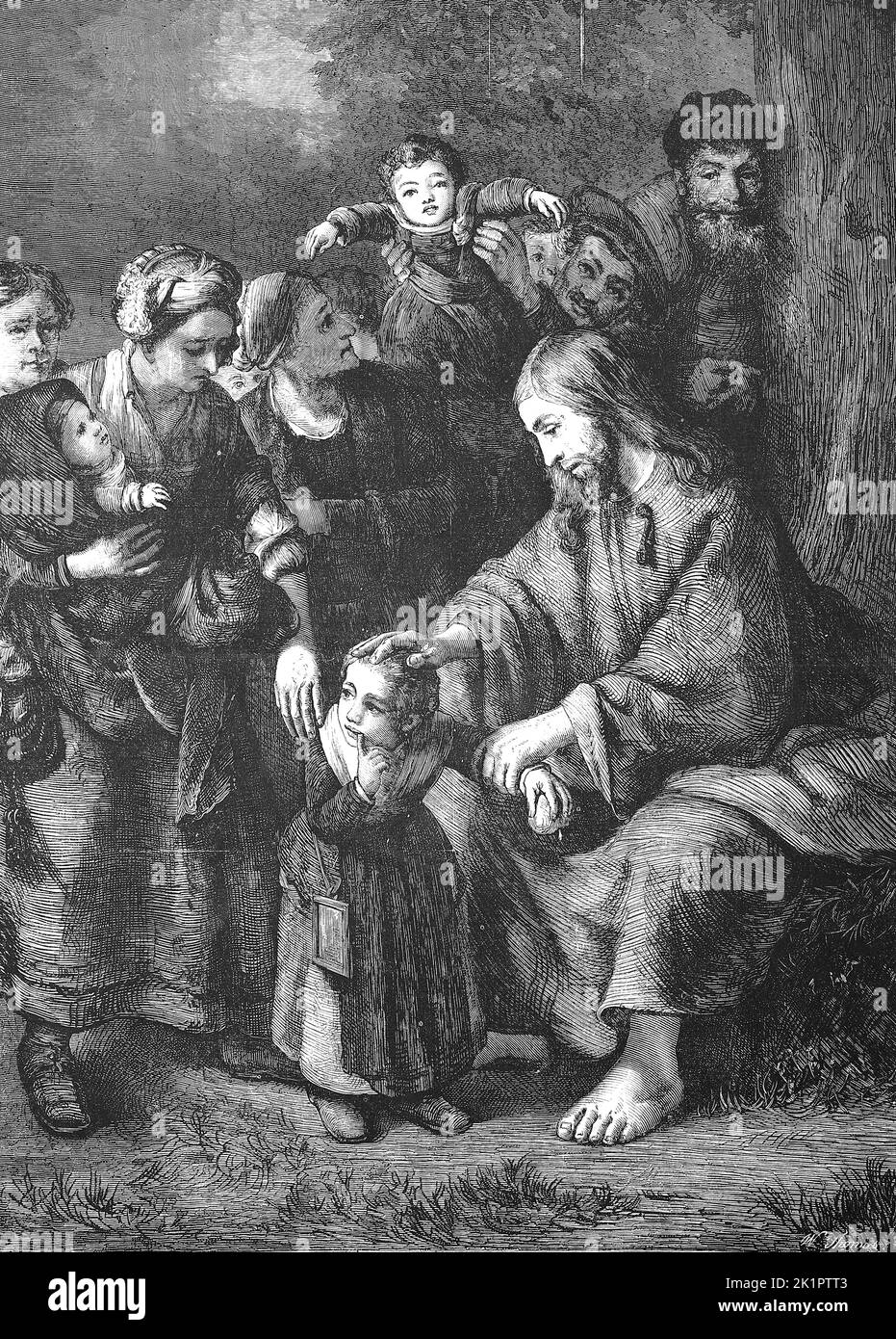 Jésus Christus segnet die Kinder, nach einem Motiv von Rembrandt ...