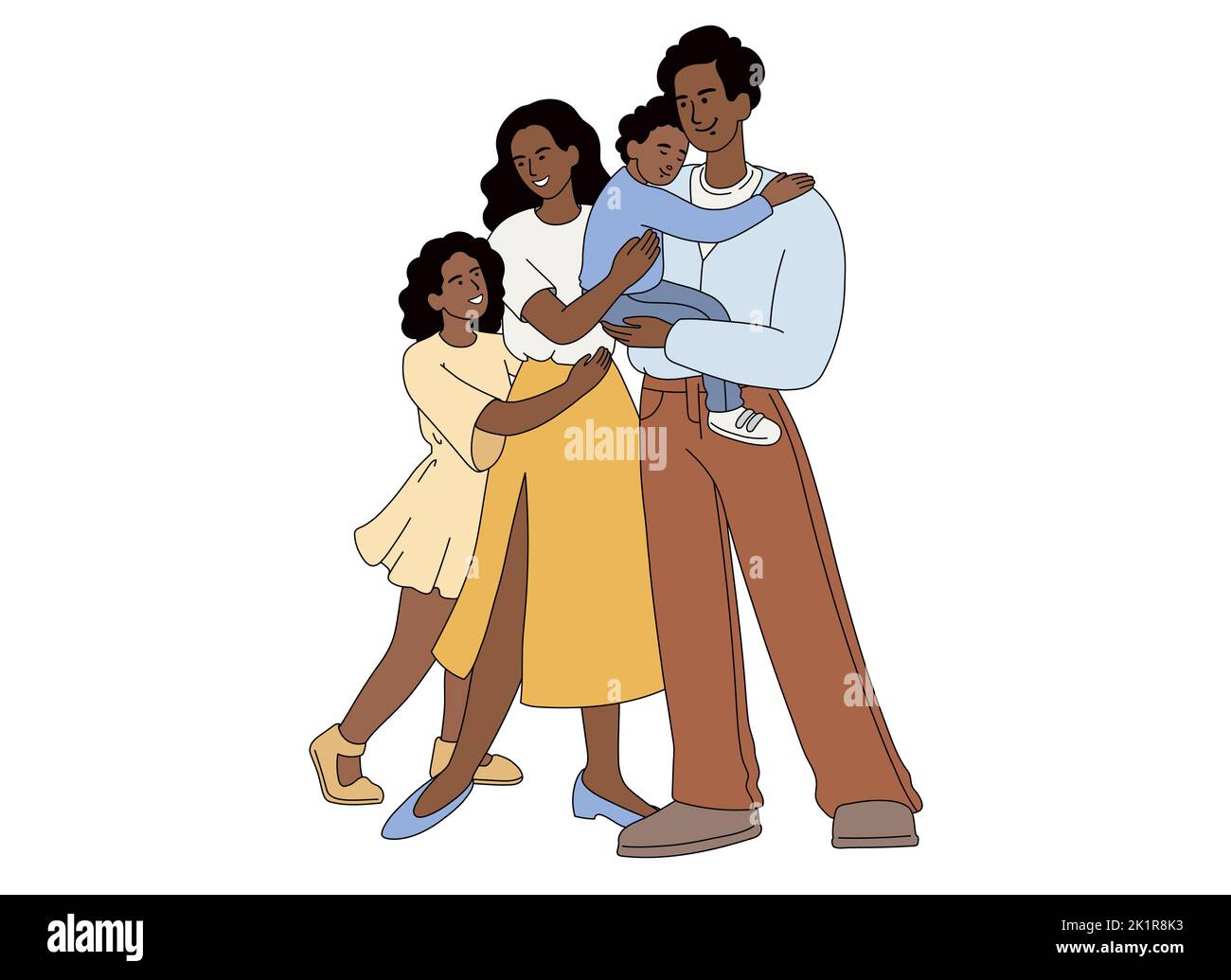 Les parents et les enfants souriants s'embrassent. Joyeux parent câlin ...