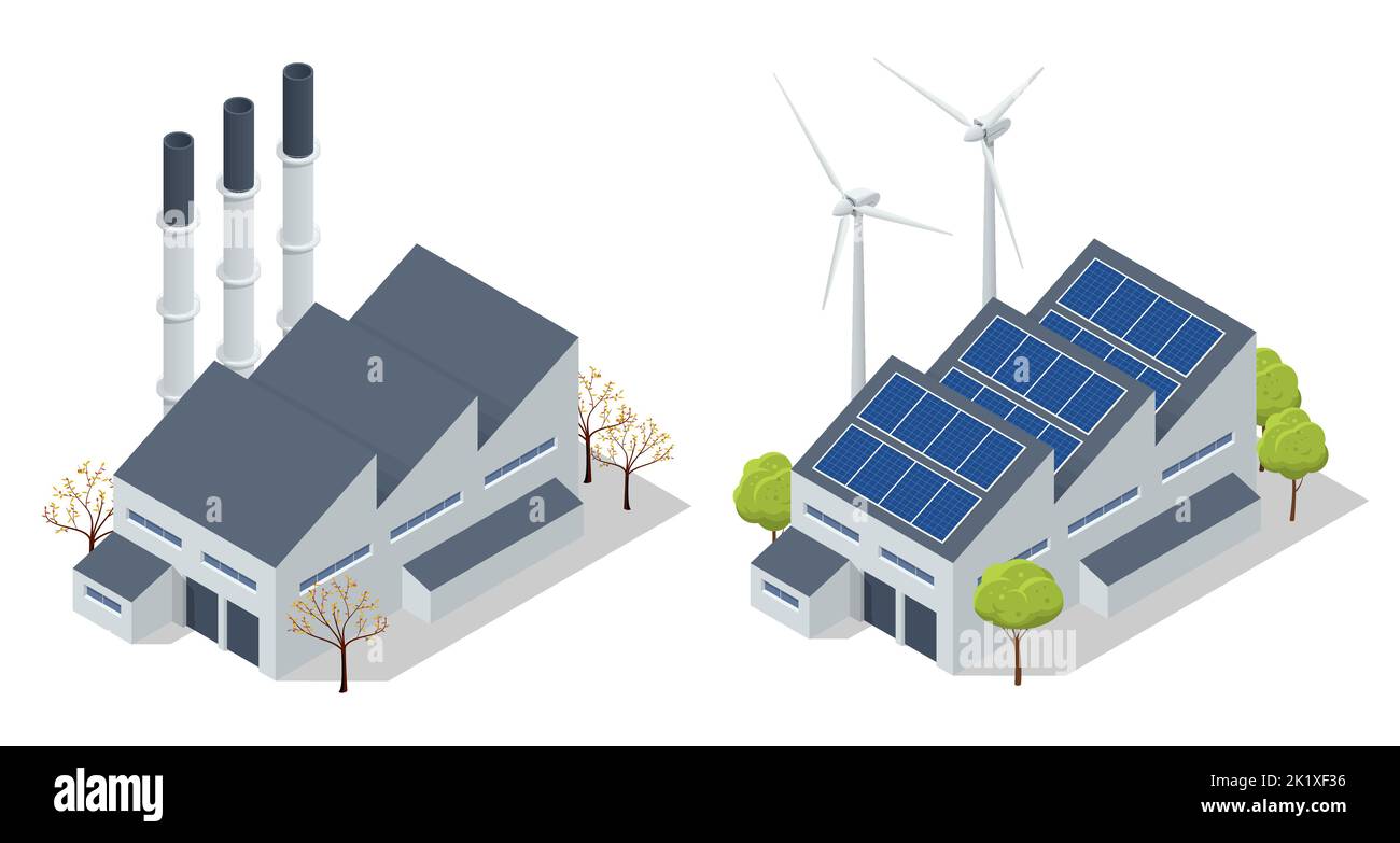 Cheminées industrielles isométriques à forte fumée causant la pollution ...