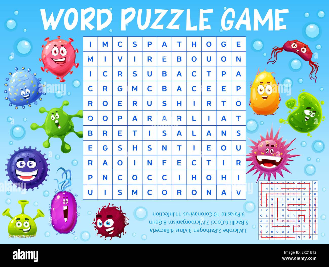Microbes de dessins animés, virus et microbes, feuille de travail de ...