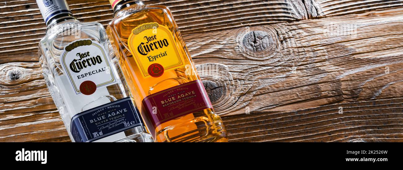 POZNAN, POL - APR 13, 2022: Bouteilles de Jose Cuervo, une marque de ...