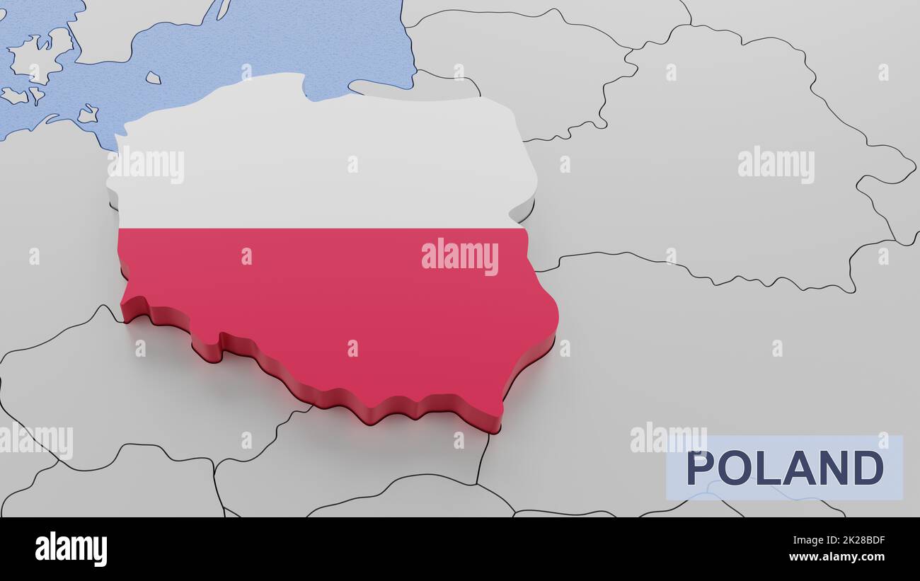 Illustration de la carte 3D de la Pologne. 3D rendu d'une image et d ...