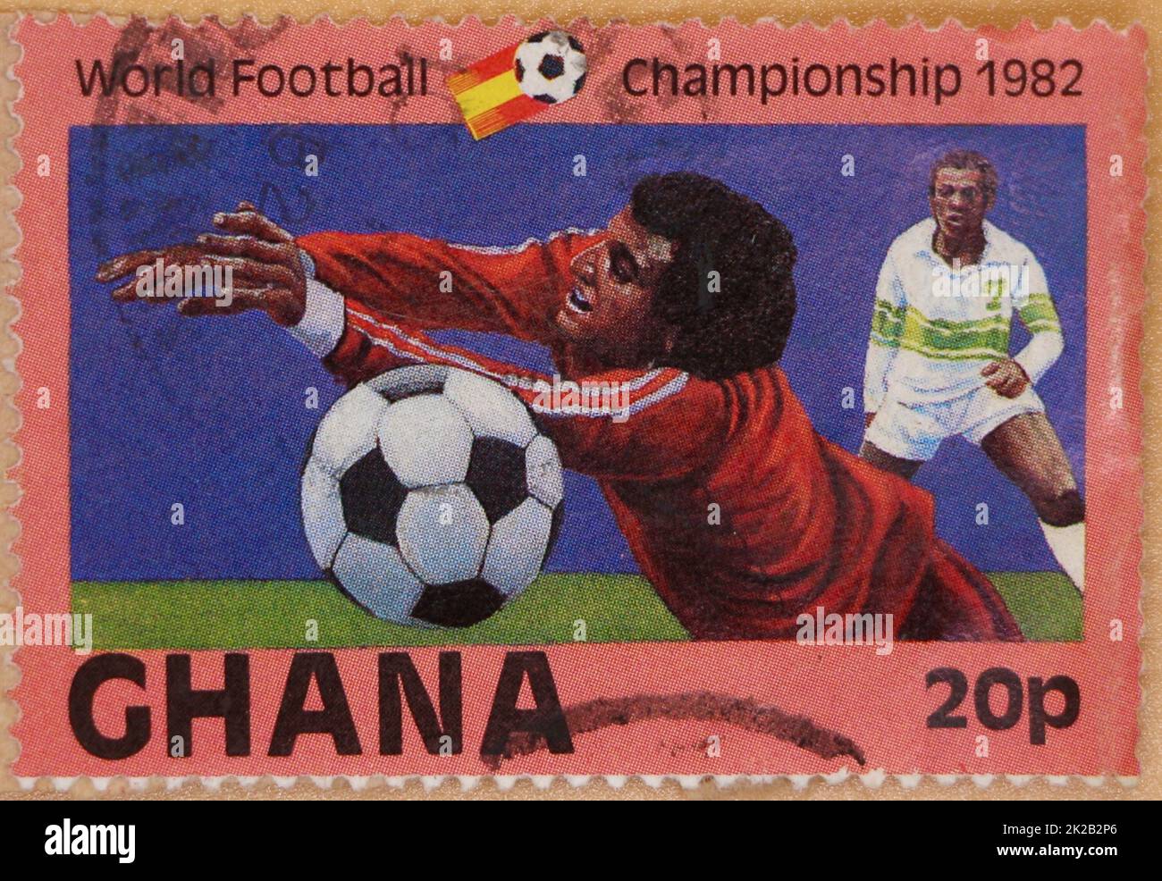Photo d'un timbre-poste du Ghana émis pour la compétition de football ...
